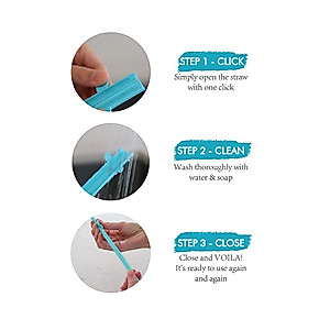 WonderSip One-Click Open Reusable Straw for Easy and Effective Cleaning, No Brush Needed! - Glow in The Dark - 4 Straw Pack with Pouch (Leaf Long 10.5")