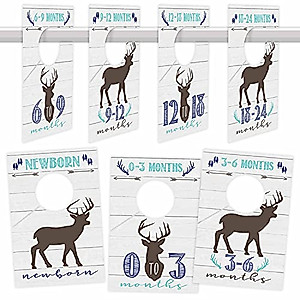 7 Woodland Baby Nursery Closet Organizer Dividers For Boy Clothing, Blue Deer Age Size Hanger Organization For Kid Toddler, Infant Newborn Clothes Must Have, Shower Registry Gift Supplies, 0-24 Months