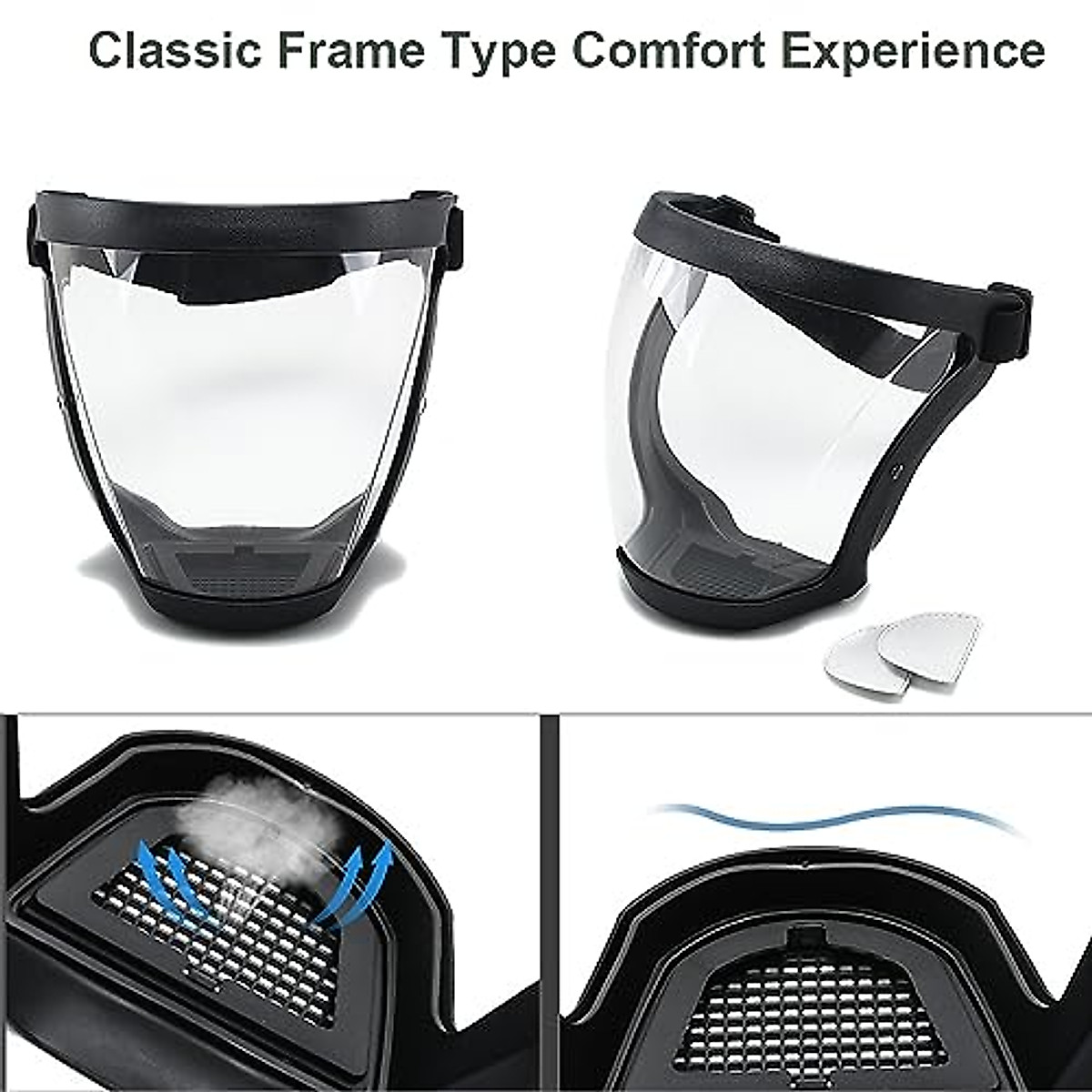 BFhongly Plastic Face Shield (2 Pack) Full Safety Face Protection Equipment with for Unisex and Adult, Reusable No Fogging Transparent Face Shield with Adjustable band, High-Definition Black