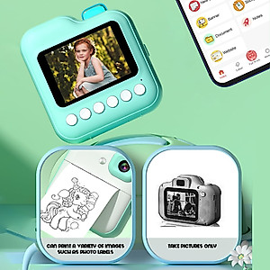 HXBER Mini Printer, Kids Camera Instant Thermal Printer 2.4 Inch Screen Photo Printer 48MP Rear Camera with RGB Light Support Timer Shooting Video Recording Thermal Inkless Printing with 3 Rolls