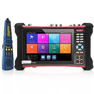 Rsrteng CCTV Tester Upgraded Version 8K IP Camera Tester CCTV Camera Tester with TVI CVI AHD SDI Coaxial Camera Test Networl Tools Cable Tester Support DMM OPM TDR POE HDMI DC24V Dual Network Port