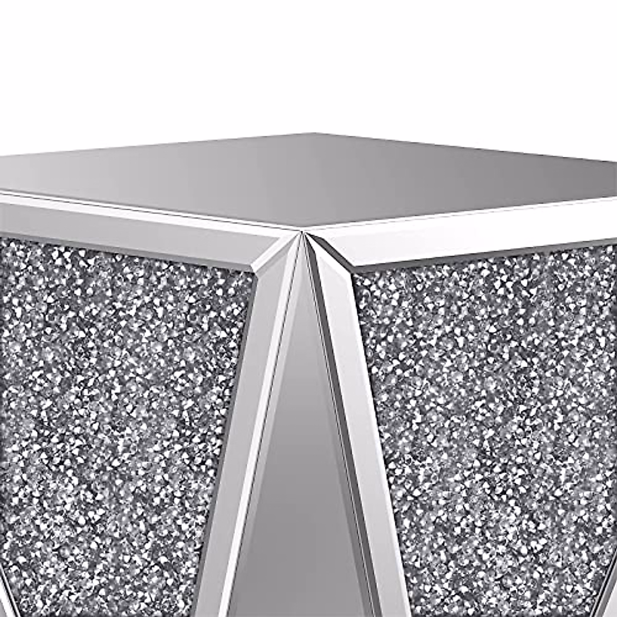 ENENE Mirrored End Table Crystal Diamond Setting Coffee Table Silver Glass Side Table Pedestal Stand for Hallway, Living Room, Corner, Bedroom, Sofa