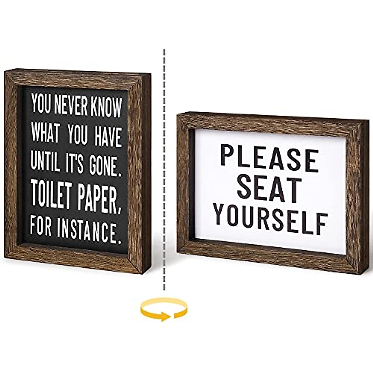 Mkono Floating Wall Shelves 3 Tier 17 Inch Rustic Hanging Shelf with Metal Bracket & 1 Pack Farmhouse Bathroom Signs Decor Rustic Wooden Box Sign