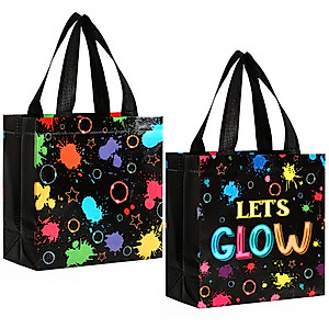 Latwerd 24Pack Glow in the Dark Party Gift Bag Canvas Bag Eco-friendly Reusable Shopping Bag Candy Gift Bag Suitable for Birthday Party Gift Storage Bag
