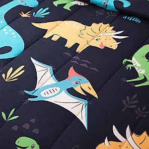 lishjekee Dinosaur Comforter Set Twin for Boys 6Pieces Dinosaur Bed in A Bag for Kids Jungle Dino Bedding Set Navy Blue T-Rex Dinosaur Comforter and Sheets Set Dino Bed Sets Home Decor