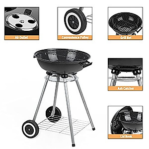 Ainfox Portable Charcoal Grill for Outdoor 18.5 inch BBQ Grill, Kettle Charcoal Grill with Plated Chrome Grates, for Outdoor Cooking, Patio, Backyard, Outdoor Cooking, Picnic