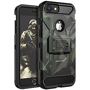 HUATRK iPhone 8 Plus Case,iPhone 7 Plus Case,iPhone 6 Plus Case,iPhone 6s Plus Case Man Boys Military Kickstand Three Layer Heavy Duty Shockproof Protective Camo Cover,Camouflage Green