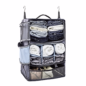 ELEZAY Hanging Packing Cubes Portable Closet 3-Shelf Travel Collapsible Compression Garment Organizer for Carry-on Luggage Suitcase Space Saver Bag XX-Large_No Side Pockets, Gray