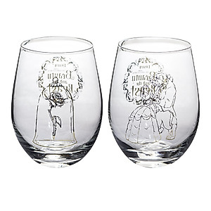 Disney Classics Collectible Stemless Tumbler Glass Sets - 16 Ounces - Set of 2 (Beauty & The Beast)