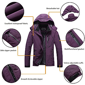SUOKENI Women's Waterproof Warm Winter Snow Coat Hooded Raincoat Ski Snowboarding Jacket