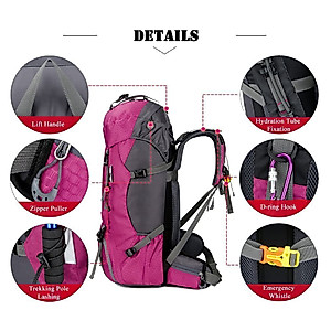 Bseash 60L Waterproof Hiking Camping Backpack with Rain Cover, Large Outdoor Sport Travel Daypack Rucksack for Climbing