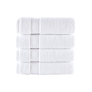 NOVA Luxury Linen - Hotel Quality Turkish Towel Set for Bathroom (4 Pcs Hand Towel Set, Pure White)