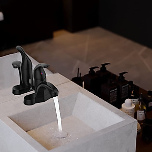 HOMELODY Plastic Bathroom Faucet Matte Black 4 inch Centerset Bathroom Sink Faucet Single Handle Faucet for 2 or 3 Holes Lavatory Faucet, Hot and Cold Water RV Faucet
