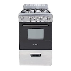 Avanti GR2013CSS Gas Range Oven Compact Freestanding Design, 4 Sealed Burners with Electronic Ignition, 2.1 Cu.Ft. Capacity Features Storage Drawer Broiler and Accessories, 20-Inch, Black