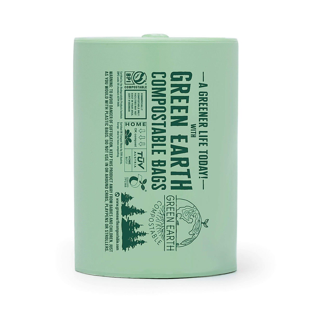 Green Earth Compostable Tall Kitchen Food Scrap Waste Bags, 13 Gallon, 49 Liter, 50-Count, Superior Strength 0.9 Mil Thickness, ASTM D6400, US BPI & Europe OK Compost Home Certified, USA