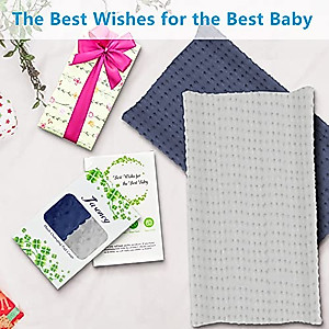 JUSONEY 2 Pack Changing Pad Cover, Minky Changing Pad Covers, Ultra Soft Minky Dots Plush Changing Table Covers, Breathable Changing Table Sheets Changing Pad Covers Suit Dark Blue and Light Gray