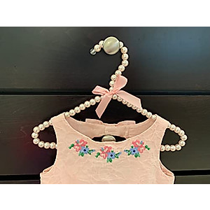 Pearl Clothes Beads Hangers for Kids Baby Girl Infant Toddler Childerns for Fancy Dress Closet Hanger Elegant Gift Ideas Metal Hangers (5 Pack) Pink