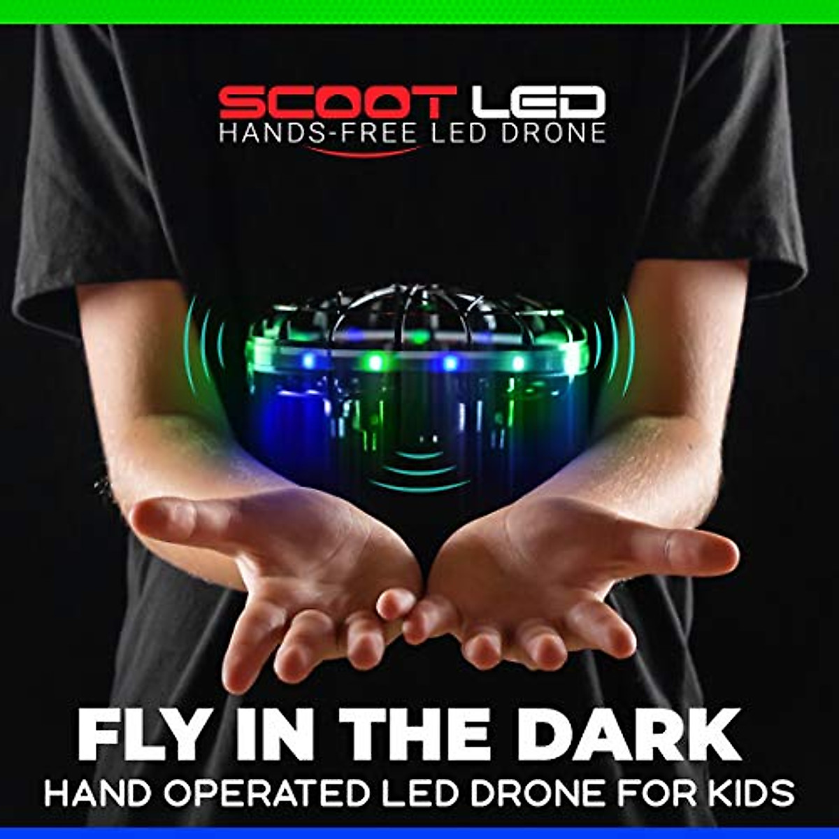 Force1 Scoot LED Hand Operated Drone for Kids or Adults - Hands Free Motion Sensor Mini Drone, Easy Indoor Small UFO Toy Flying Ball Drone Toy for Boys and Girls (Green/Blue)
