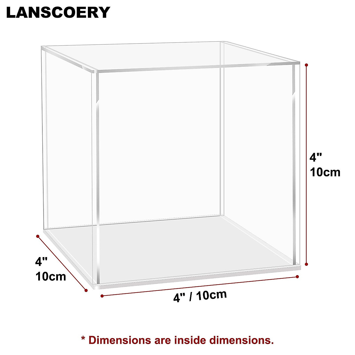LANSCOERY Acrylic Display Case, Assemble Small Showcase Display Box for Collectibles, with Dustproof & Seamless Display Design, Suitable for Baseball 4x4x4inch White Base