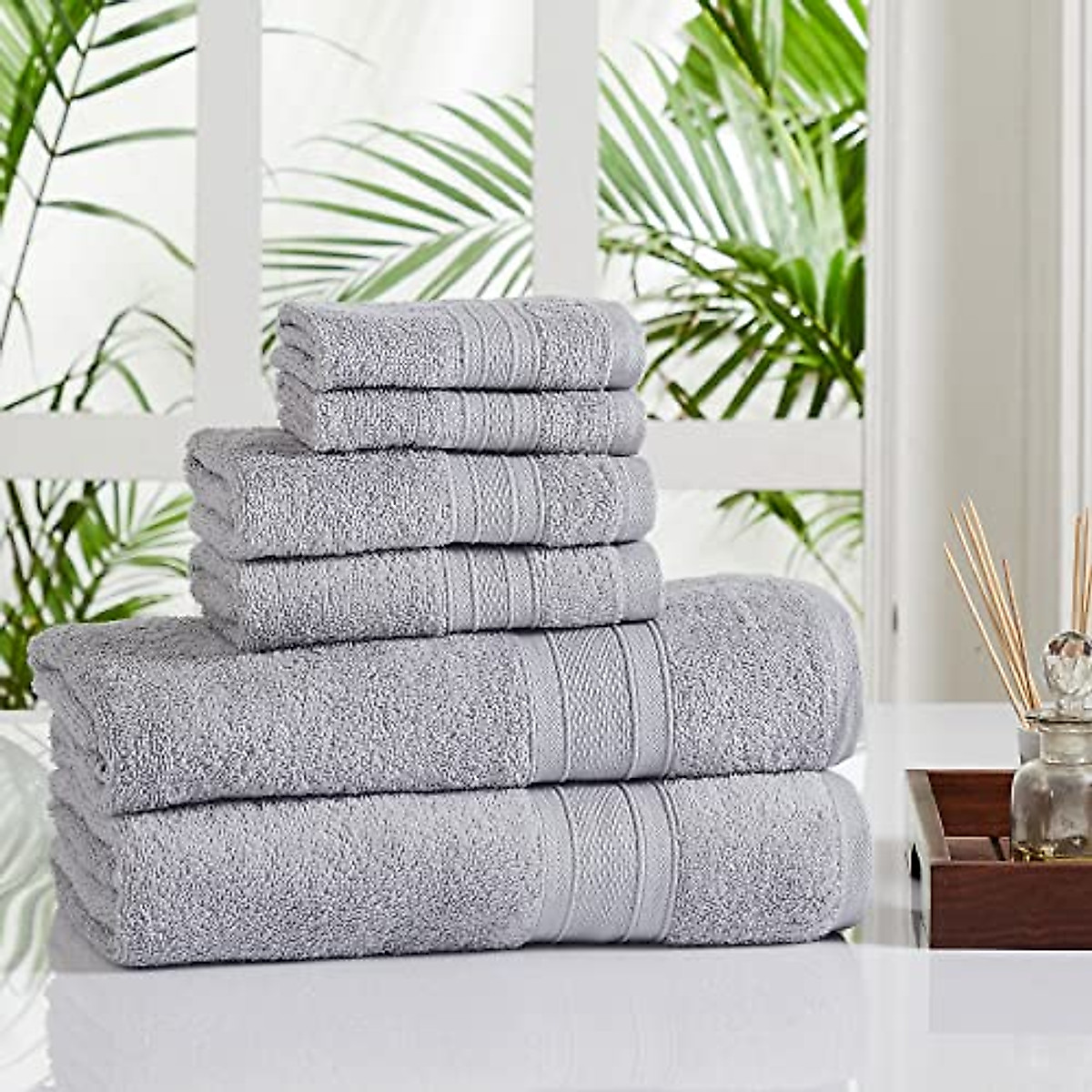 TRIDENT 6 Piece Bath Towels Set for Bathroom - 2 Bath Towel, 2 Hand Towel, 2 Washcloth 100% Cotton Soft and Plush Highly Absorbent, Soft Towel for Hotel & Spa - Silver Grey
