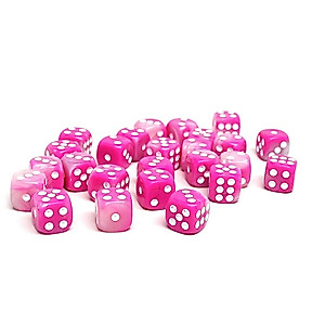 25 Count Pack of 12mm D6 Dice - Matching Collection of 6 Sided Dice with Pips (Pink Opal)