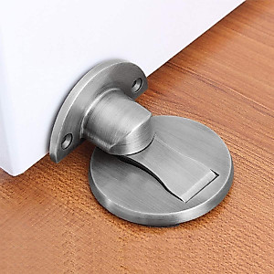 KOLAKO Magnetic Door Stop,Magnetic Door Stopper Brushed Satin Nickel,Floor Metal Magnetic Door Catch Invisible Door Holder with Adhesive,Stainless Steel Heavy Duty Silver Doorstop