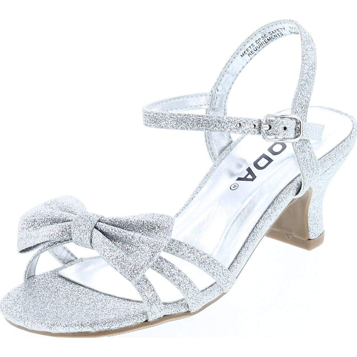 Soda Girly-2 Children's Girl's Open Toe Slingback Block High Heel Sandals (Silver Glt, 2)