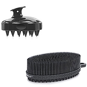 FREATECH Silicone Body Scrubber and Shampoo Brush Set, Black