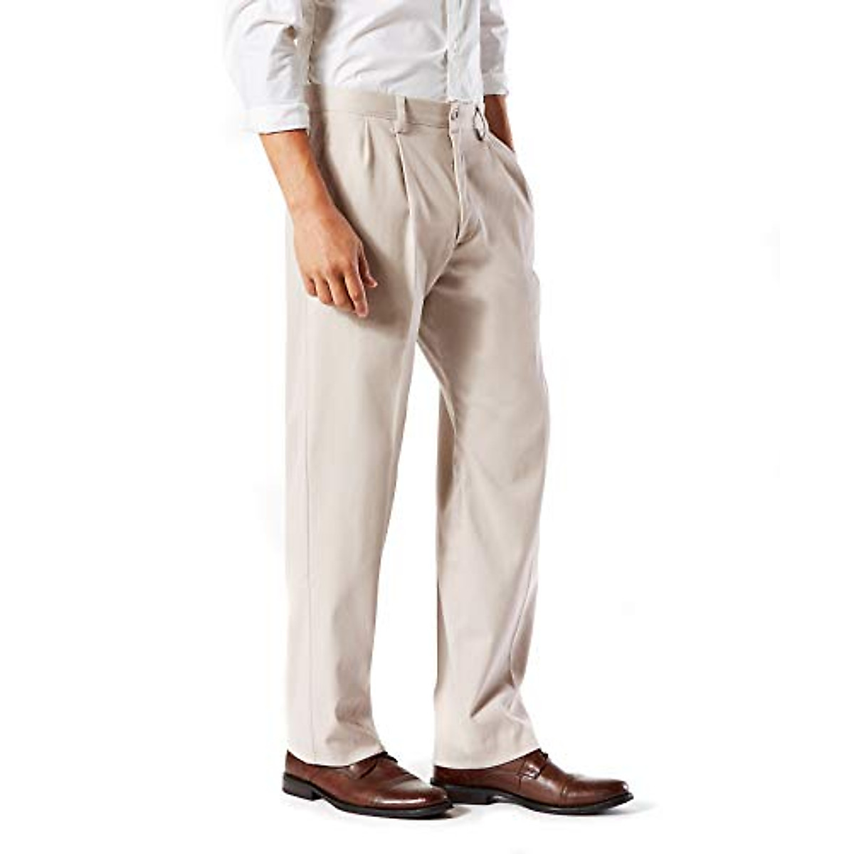 Dockers Men's Classic Fit Easy Khaki Pants-Pleated (Standard and Big & Tall), Cloud, 36W x 34L