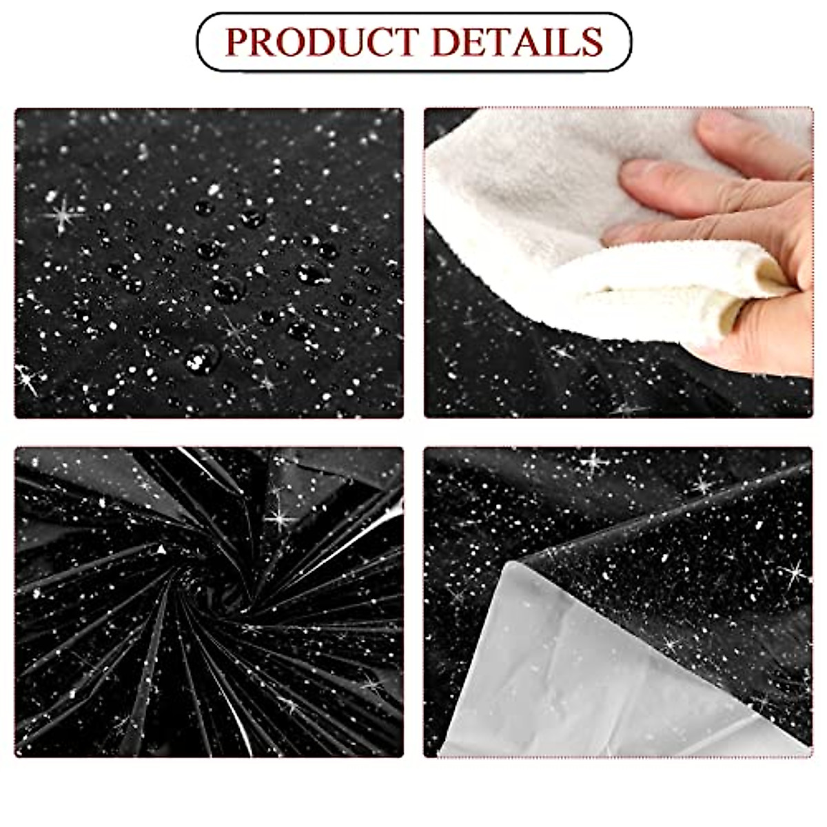 3 Pcs Black Sequin Glitter Tablecloth 54 x 108 Inch Sparkly Shimmer Shiny Waterproof Rectangle Table Cover for Wedding Birthday Graduation Decorations