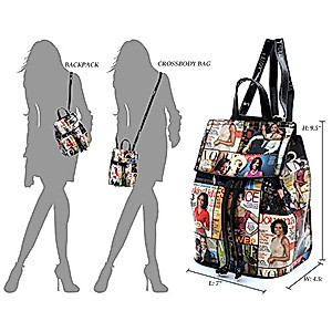 Michelle Obama Magazine Cover Collage Convertible Backpack Crossbody Bag Womens Fashion Purse Obama Satchel Bag (#A-Multi/Black)
