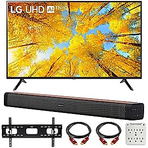 LG 55UQ7570PUJ 55 Inch 4K UHD Smart webOS TV Bundle with Deco Gear 60W 2.0 Channel Soundbar, 37"-100" TV Wall Mount Bracket Bundle and 6-Outlet Surge Adapter