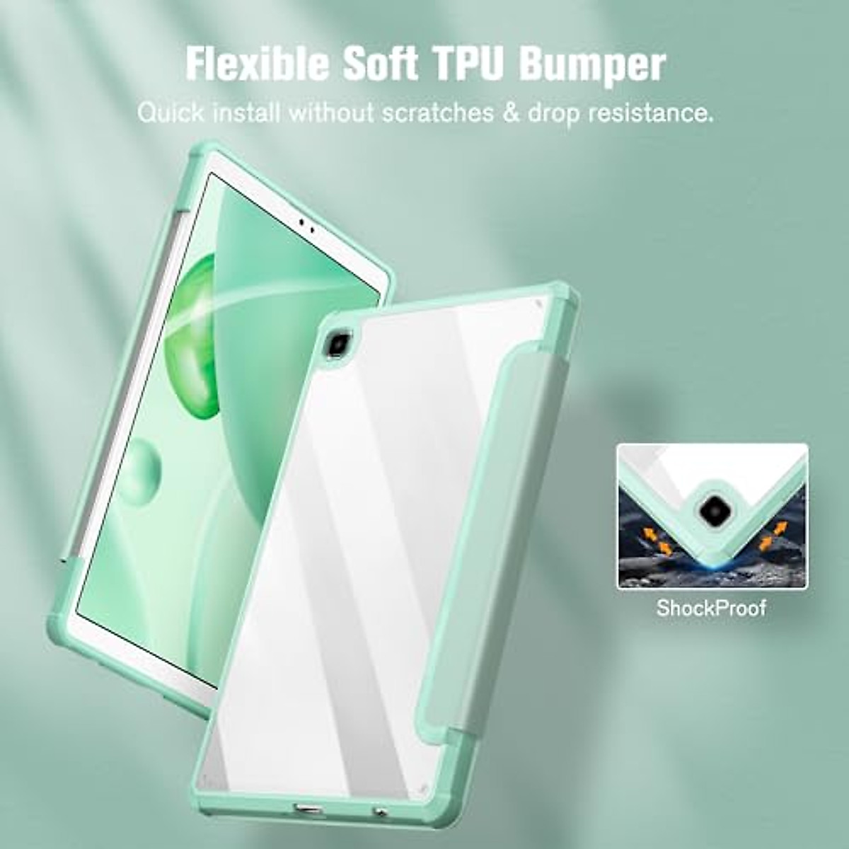 Fintie Hybrid Slim Case for Samsung Galaxy Tab A7 Lite 8.7 Inch 2021 Model (SM-T220/T225/T227), Shockproof Cover with Clear Transparent Back Shell, Green