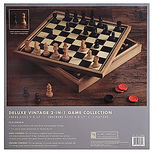 WS Game Company Deluxe Vintage 2-in-1 Wood Chess and Checkers Game Set