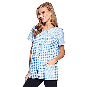 Casual Nights Women's Snap Front Smock Cobbler Woven Scrub Apron Top with Pockets - Blue Plaid - XX-Large