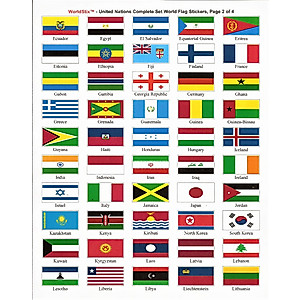 Made in The USA! United Nations Sticker Set with Country Name; 1.5" x 1" Self Adhesive Stickers for Every International Country in The United Nations Plus 7 UN Stickers, 200 Sticker Flags Total.