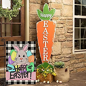 PANDICORN Happy Easter Garden Flag 12x18 Inch Double Sided, Black Buffalo Plaid Check Spring Easter Bunny Eggs Decorations, Small Vertical Welcome Holiday Decor for Outdoor Yard Garden