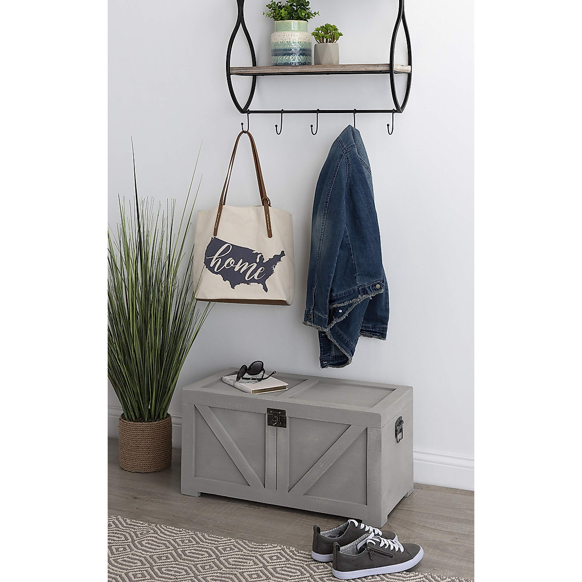 Kate and Laurel Cates Classic Farmhouse Small Wooden Storage Chest Trunk, Gray, Modern Farmhouse Decorative Storage Chest