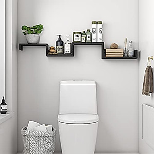 GREENDEW Wall Mounted Floating Shelves Set of 3, Modern Display Hanging Shelves, Wood Storage Shelves for Room, Kitchen, Office, Home Decor (Black)