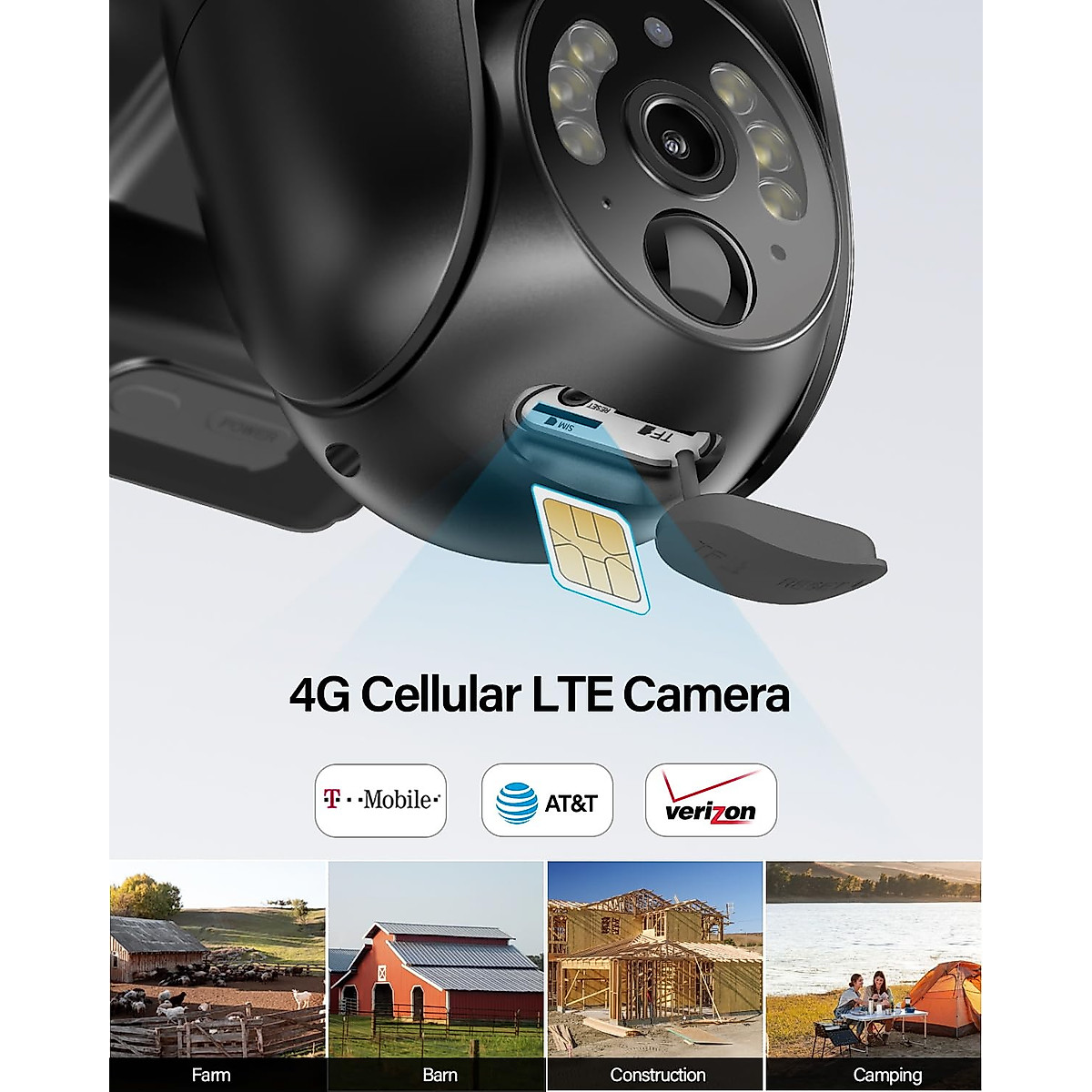 Oculview 4G LTE Cellular Security Camera, No Wi-Fi Needed Security Solar Cameras Wireless Outdoor with SIM Card, 2K HD Video, 360 View, Color Night Vision, PIR Motion