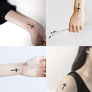 Oottati Small Cute Temporary Tattoo Cross Finger Wrist (Set of 2)