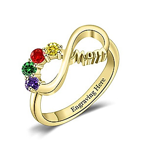 ORFAN Personalized Sterling Silver Infinity Mothers Rings with 1-6 Simulated Birthstones Family Rings for Mother Grandmother Custom Christmas Gift for Mother