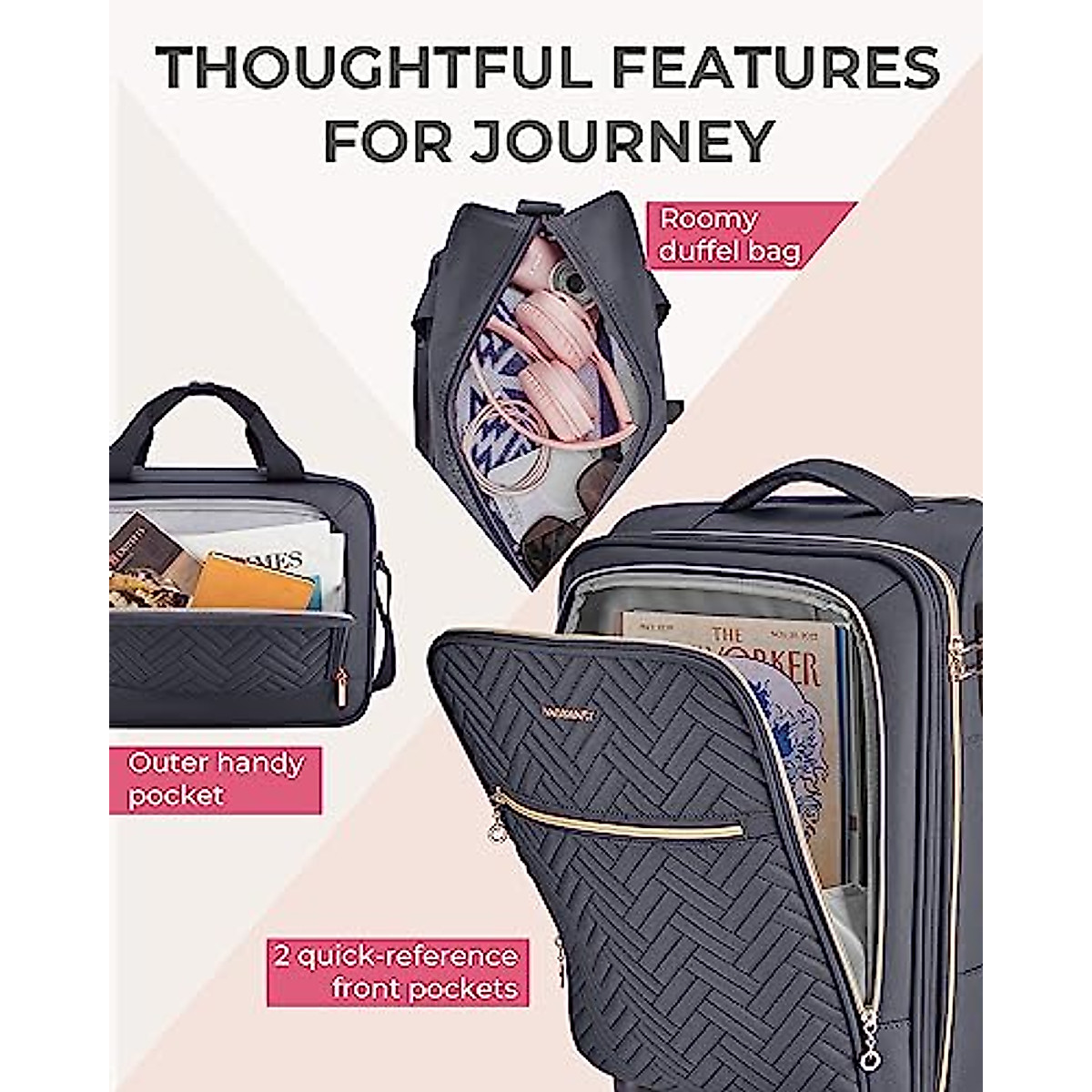 BAGSMART Carry On Luggage 20 Inch, Expandable Suitcase, 2 Piece Luggage Sets Luggage Airline Approved Rolling Softside Lightweight Suitcases with Front Pocket for Women Men, Carry-On Grey