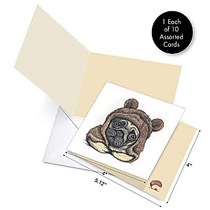 The Best Card Company - 10 Blank Dog Greeting Cards for All Occasions (4 x 5.12 Inch) - Snuggle Pugs AMQ5648OCB-B1x10