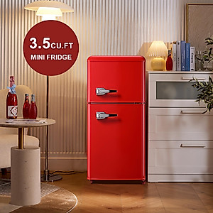 Fridge with Freezer Mini Retro Red 3.5 Cu.ft Compact Refrigerator Small for Bedroom, Office, Dorm, RV, Apartment with Adjustable Mechanical Thermostat 2-Door Design Red