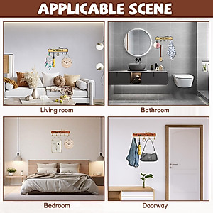 Betinyar 2 Pack Wood Coat Rack Wall Mount, Wall Coat Hangers for Entryway, Key Holder for Wall, Wood Wall Coat Rack with 5 Hooks, Key Rack for Coat Hat Bag Key Storage Organizer(Black+Gold)