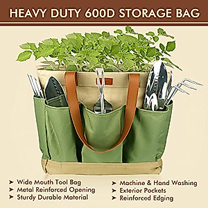 YAUNGEL Garden Tools Set, Gardening Tools Heavy Duty Stainless Steel Garden Supplies Hand Tools with Wooden Handle, Storage Tote Bag, Gardening Gifts for Women and Men, for Mom