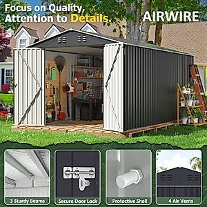 AirWire 8x12 FT Outdoor Storage Shed, Garden Shed with Updated Frame Structure and Lockable Doors, Metal Tool Sheds for Backyard Garden Patio Lawn, Grey