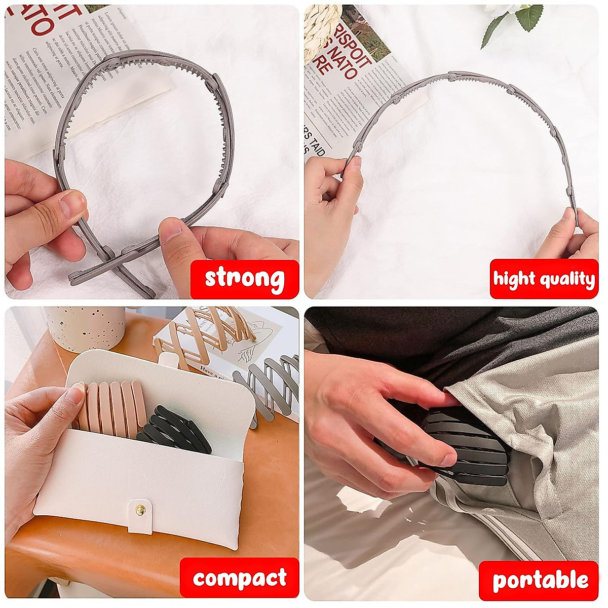 KesaPlan 6PCS Retractable Pocket Hair Band, Spring Wavy Foldable Headband No Slip, Compact Portable Adjustable Hair Hoop for Women Girl Washing Makeup Travel Outdoor, Fashion Hair Accessories