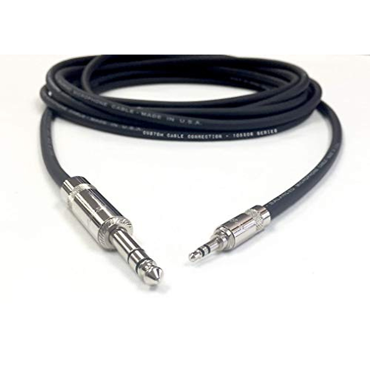 1 Foot Pro Audio 1/4 inch (6.35mm) TRS to 1/8 inch (3.5mm) TRS Balanced Cable by Custom Cable Connection